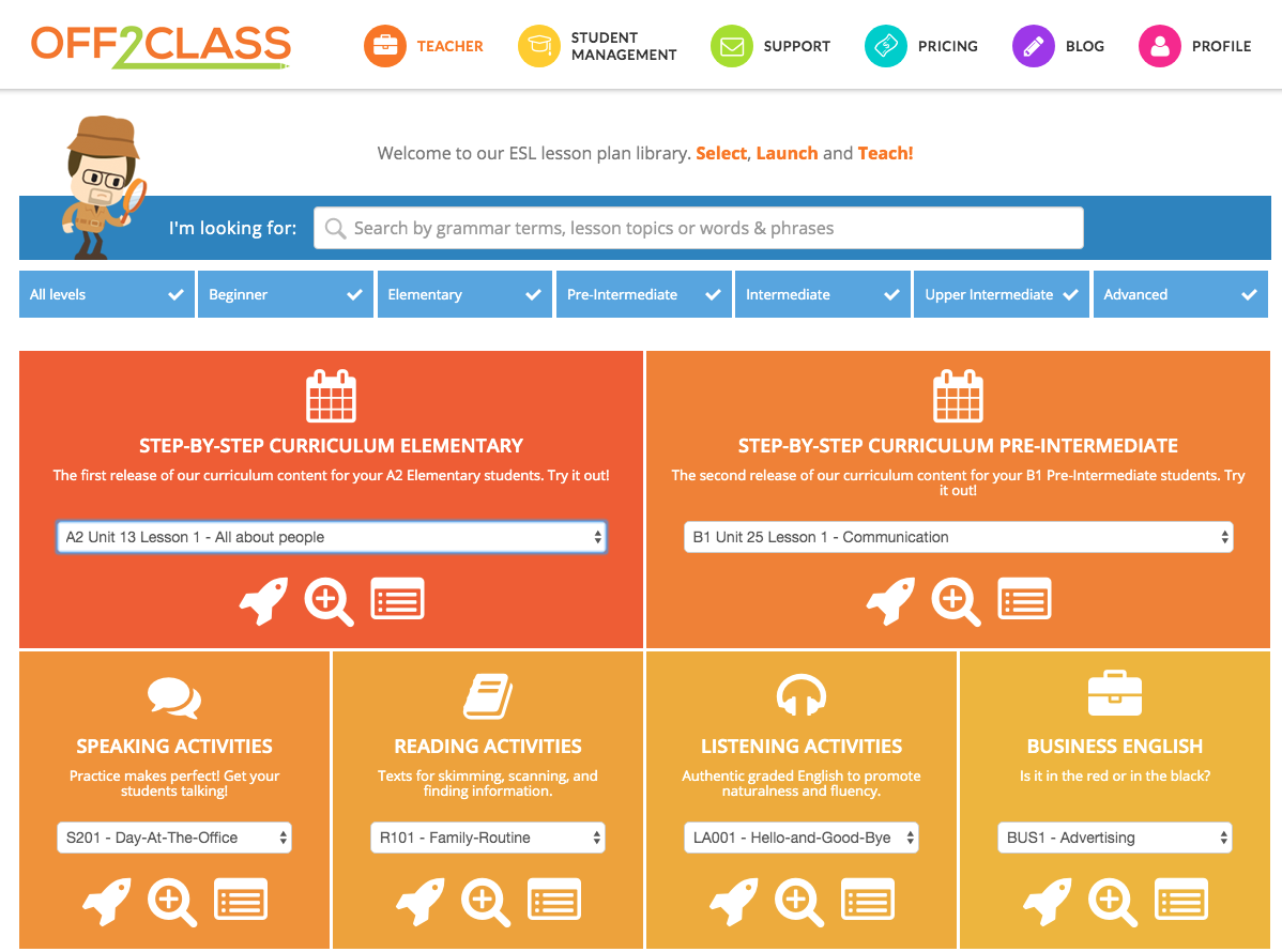 Off2Class homepage – English Language Online Teaching Specialist ...